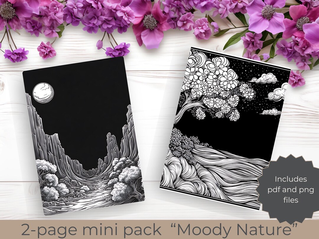 Moody Nature Mini Coloring Pack | 2-page Pdf Download | Reverse ...