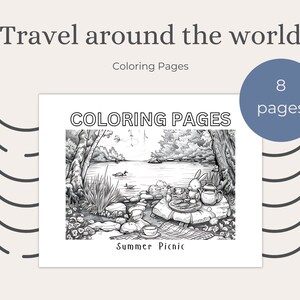 Summer Picnic Lake Coloring Pages, Peaceful Landscape (PDF Download) - Etsy