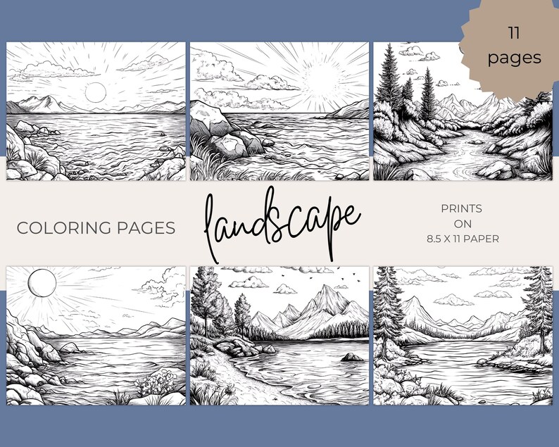 Lakes & Rivers Coloring Pages | Mountain Landscape Art (PDF Download ...