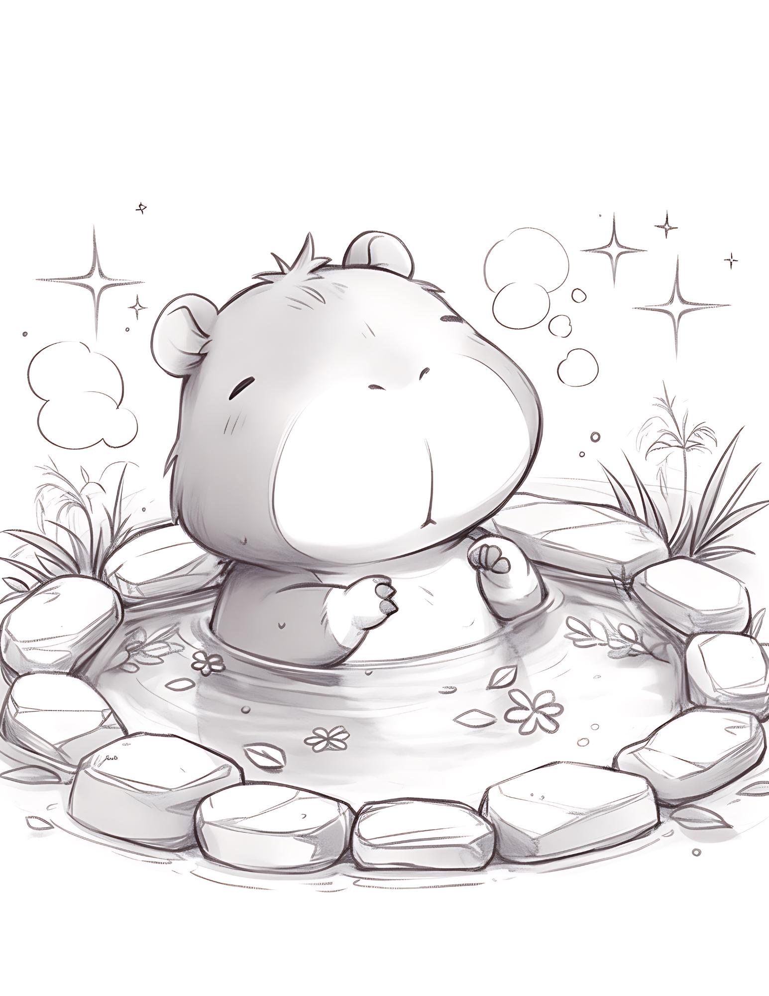 Kappy Capybara Coloring Pages | Bathing Capybara | Adorable, Sweet ...