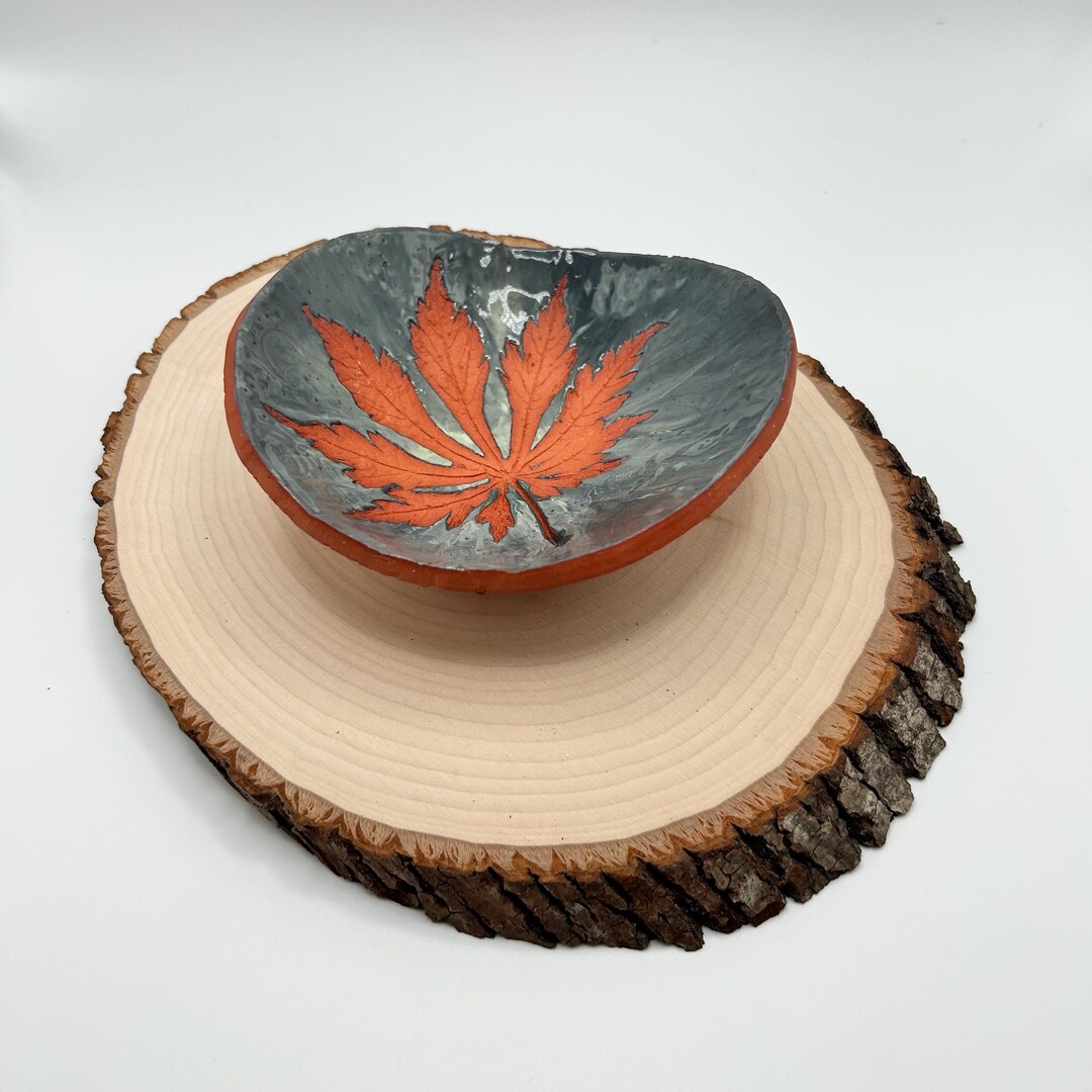 Handmade Orange Maple Leaf Pottery Dish 5.1 Inches Wide, 2 Inches Tall ...