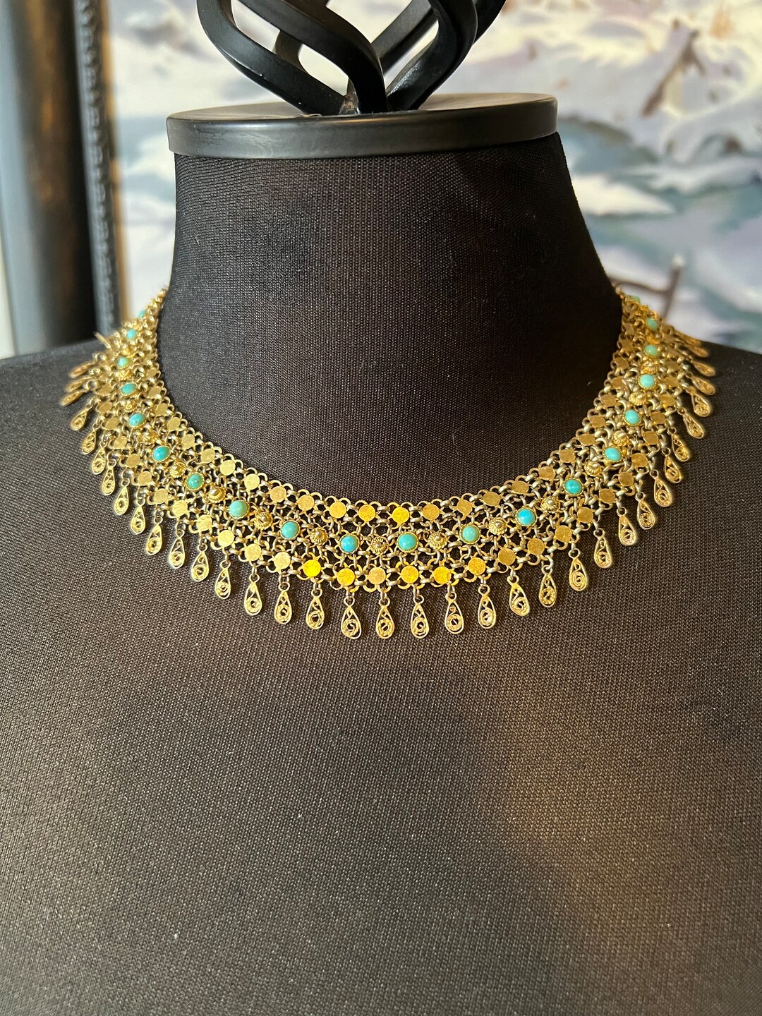 Vintage Middle Eastern Gilt Silver and Turquoise Necklace With Matching ...