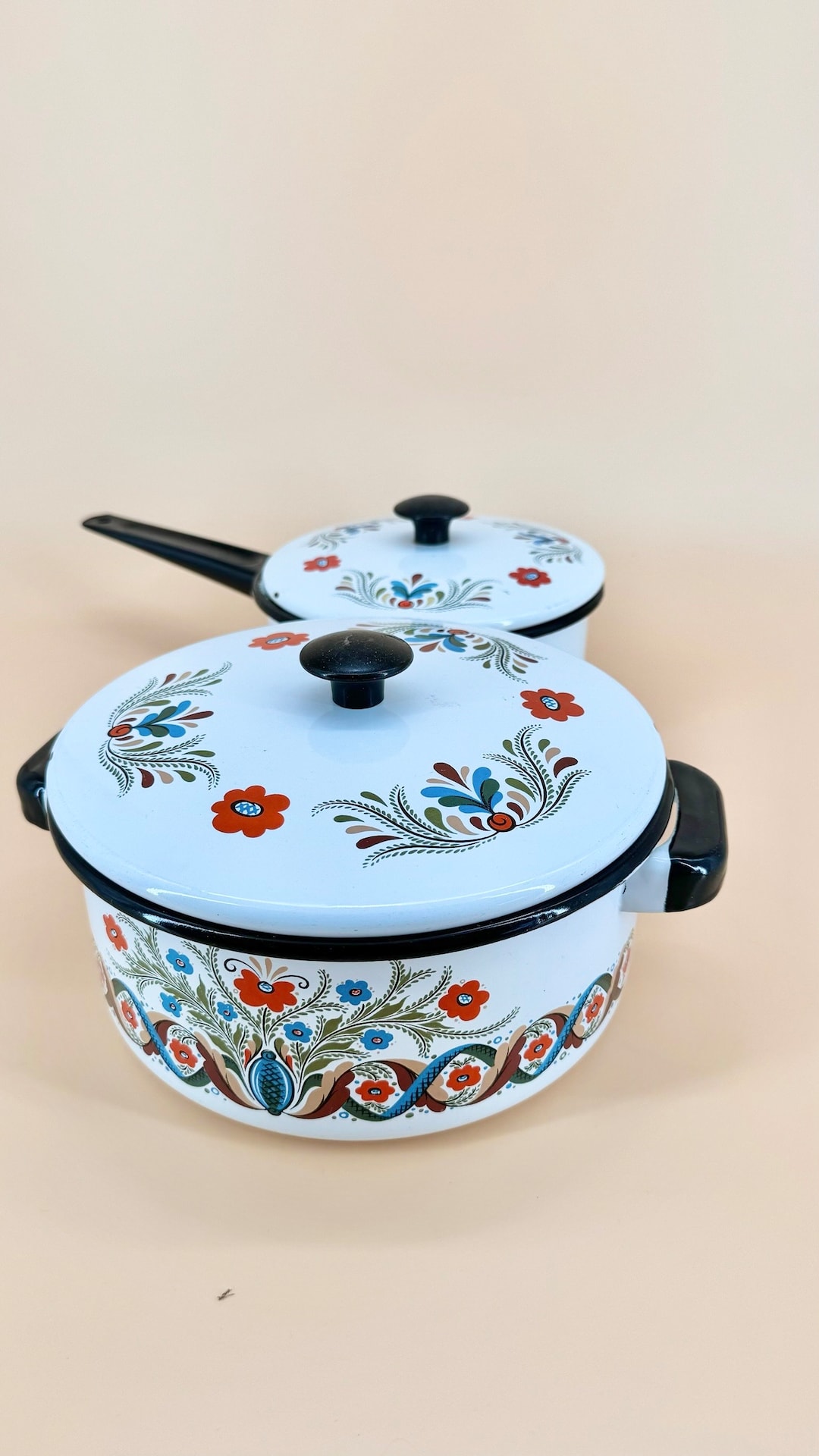 Berggren Trayner Co Enamelware Sauce Pan and Dutch Oven in Folk Art ...