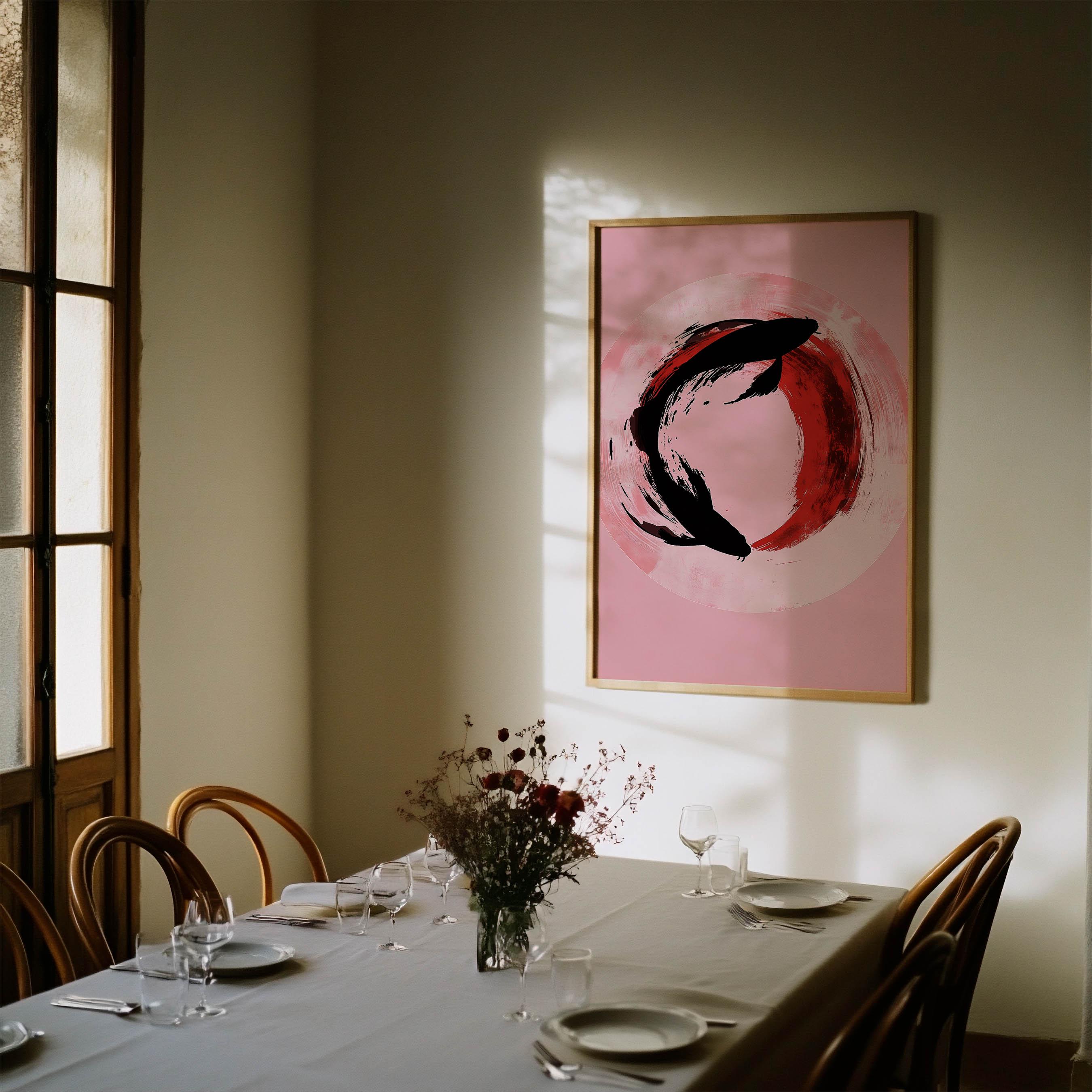 Japanese Style Printable Art, Koi Fish Motive Illustration, Big Circle ...