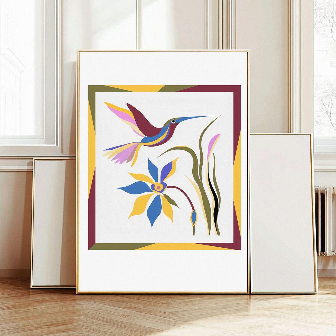 Arte abstracto imprimible de colibrí, decoración de pared multicolor de ...