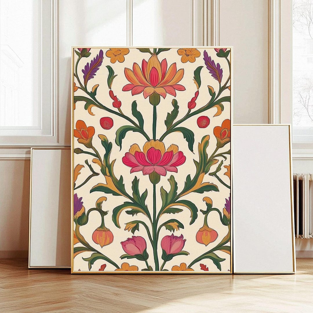 Floral Print Indian Folk Art Tapestry Floral Printable Wall Art Indian ...