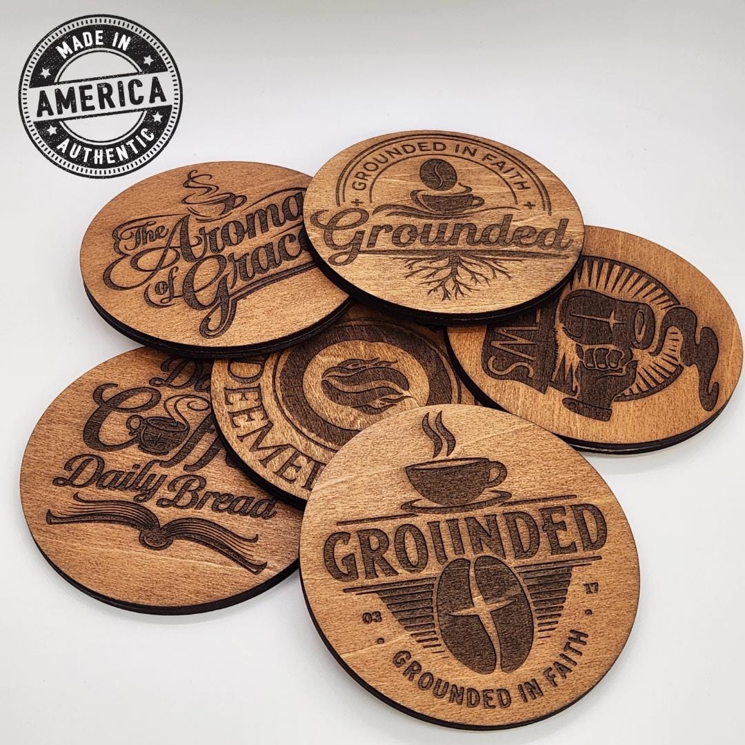 Christian Wooden Coffee Coaster, Set of 6, Faith & Coffee-inspired ...