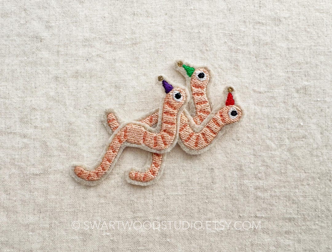 Lucky Earthworm Inchworm Birthday Worm Embroidered Decorative Iron on ...