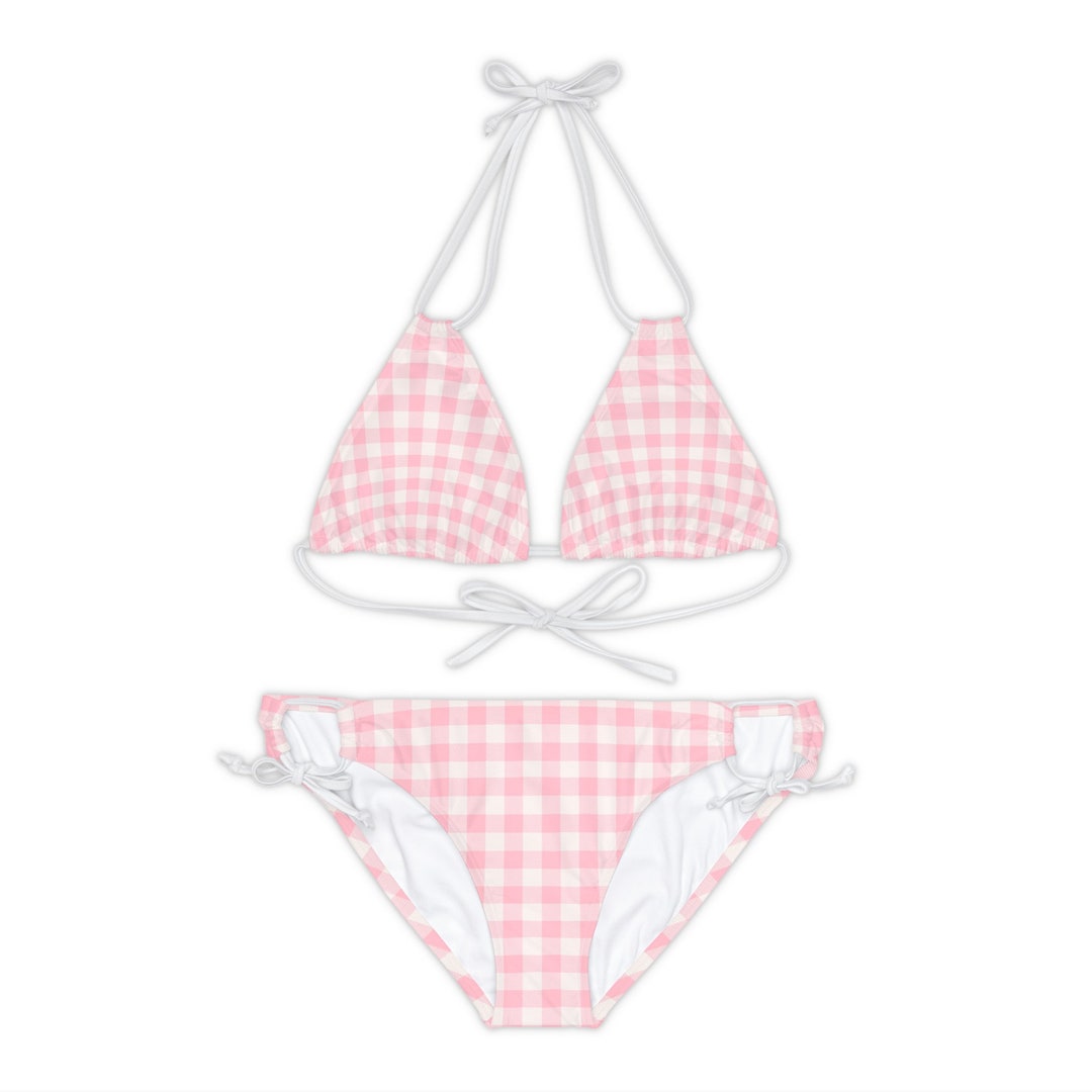 Pink Gingham Bikini Pastel Pink Plaid Strappy Bikini Set AOP - Etsy