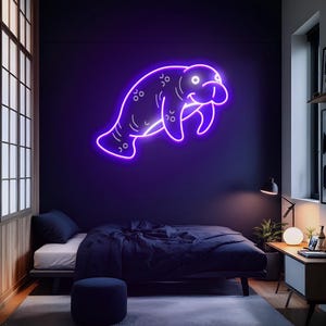 Cute Walrus With Engraved Neon Sign, Walrus Led Sign, Sea Animal Wall ...