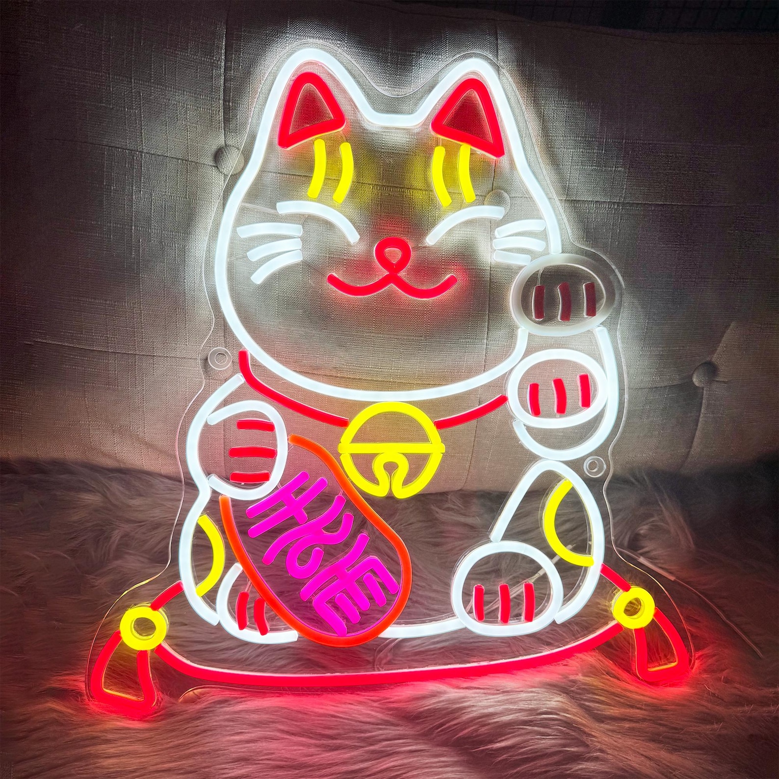 Waving Lucky Cat Neon Sign Animated LED Fortune Cat for Home and ...
