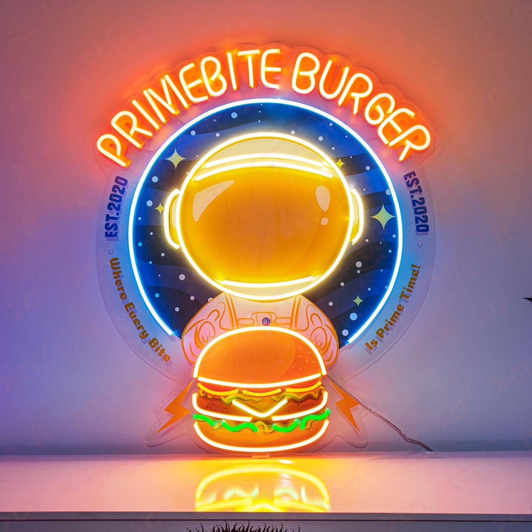 Astronaut Burger Neon Sign for Shops, Custom LED Logo Light, Wall Decor ...