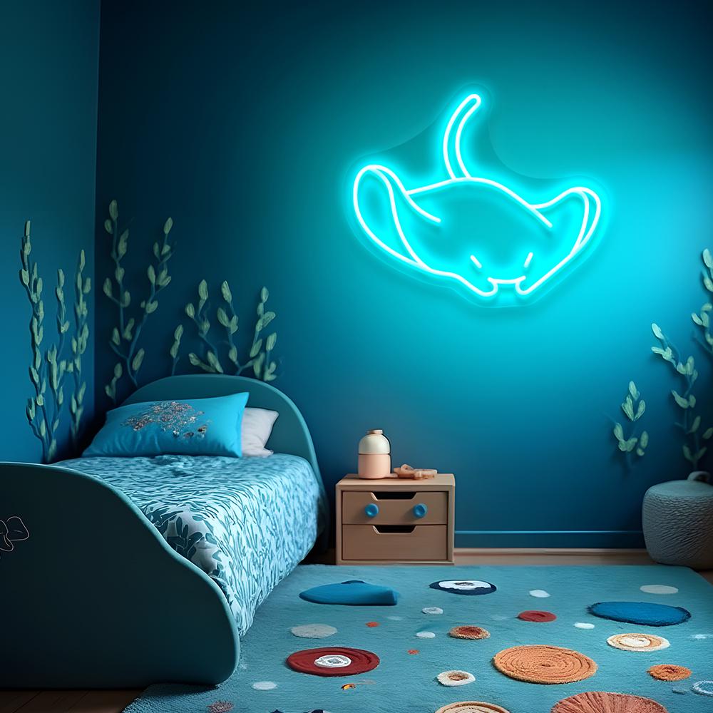 Cute Ocean Stingray LED Neon Sign, Blue Stingray LED Wall Light ...