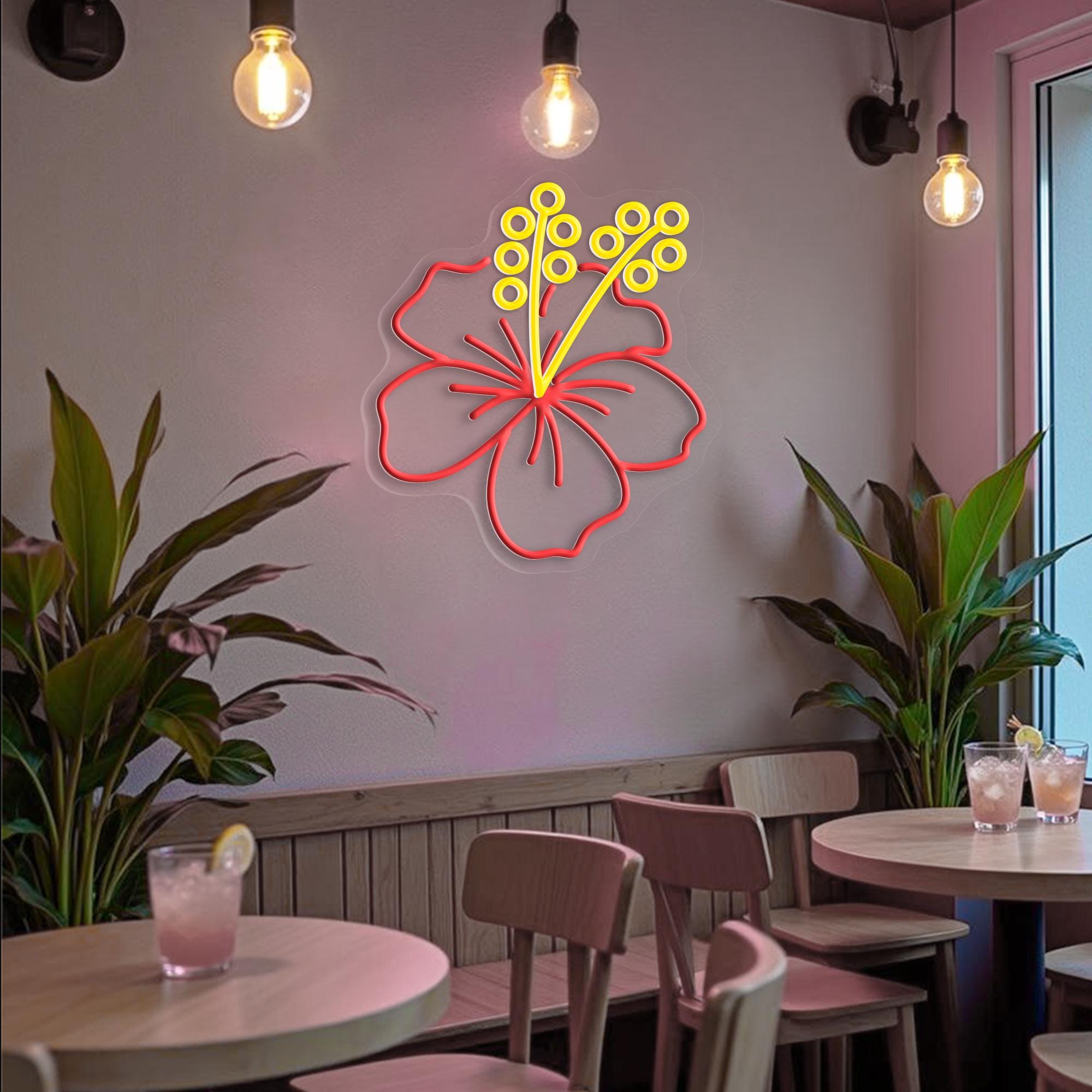 Hibiscus Neon Sign Hibiscus Flower LED Neon Light Hawaii Tropical ...