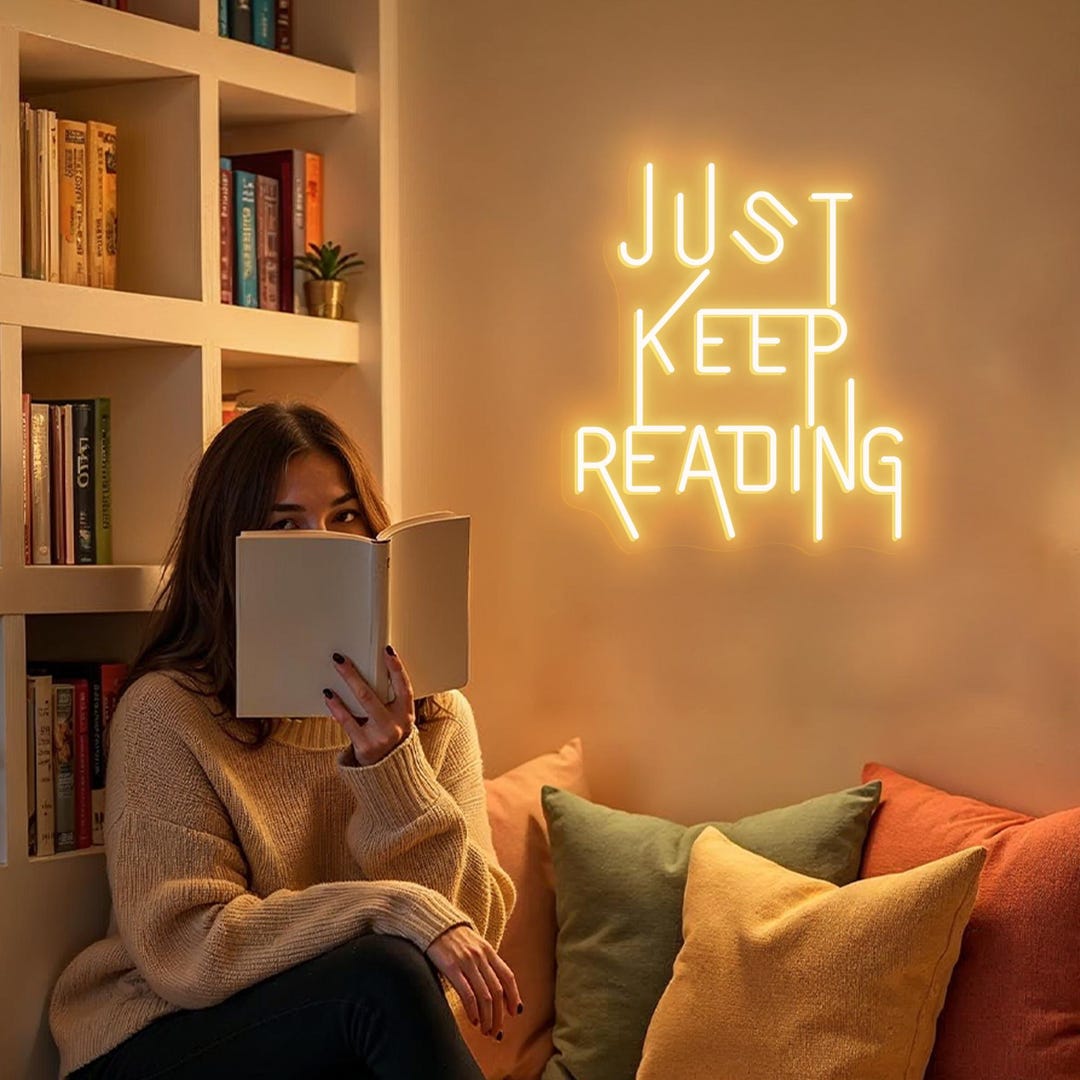 Just Keep Reading Neon Sign Book Lover LED Light Aesthetic Reading Nook ...