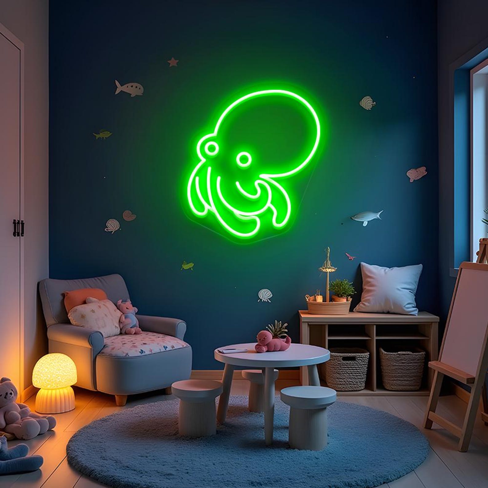 Octopus Neon Sign - Cute Octopus LED Light for Kids Room Decor, Custom ...