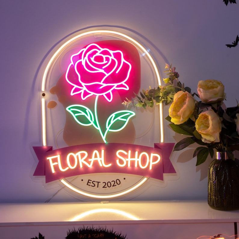 Flower Shop Logo LED Neon Sign, Custom Neon Sign, Garden Decor, Flower ...
