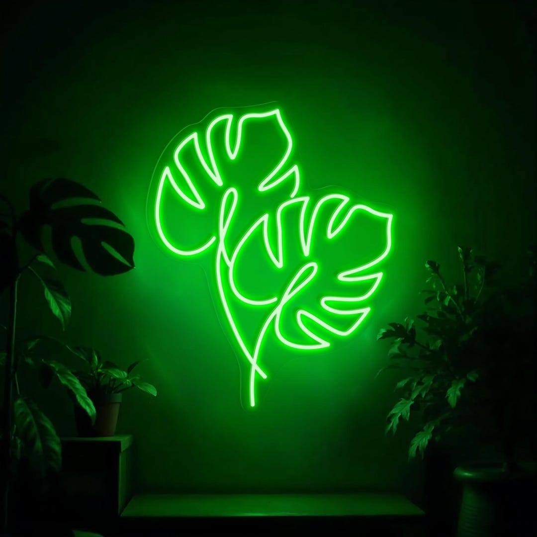 Double Monstera Leaf Neon Sign Custom Monstera Plant LED Neon Light New ...