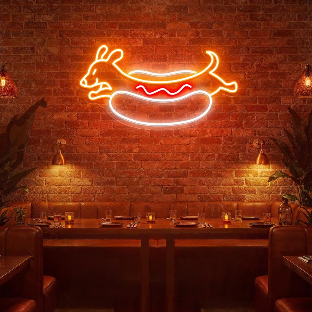 Hot Dog Neon Sign Dachshund Dog LED Wall Light Retro Diner Decor Funny ...