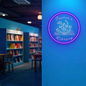 Personalized Library LED Neon Sign Custom Name Book Nook Light Reading ...