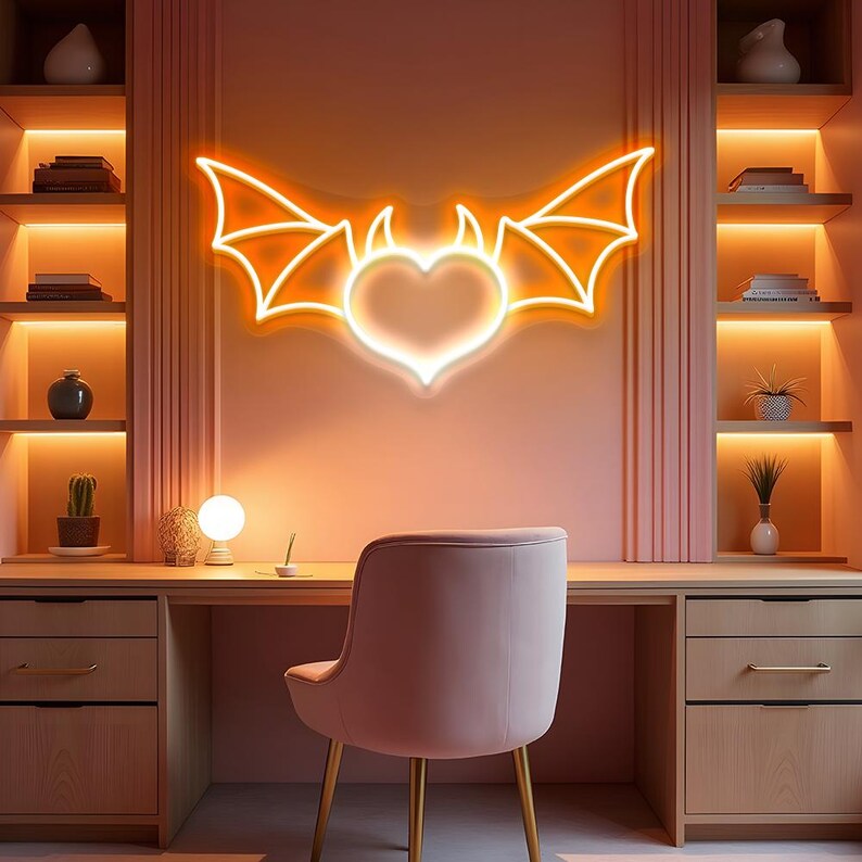 Devil Heart Neon Sign, Bat Wing Heart Neon Sign LED Wall Light for ...