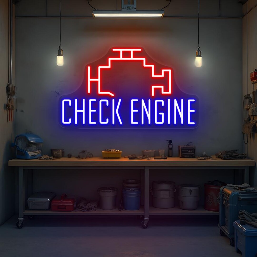 Check Engine Neon Sign, Garage LED Sign, Engine Neon Sign, Man Cave ...