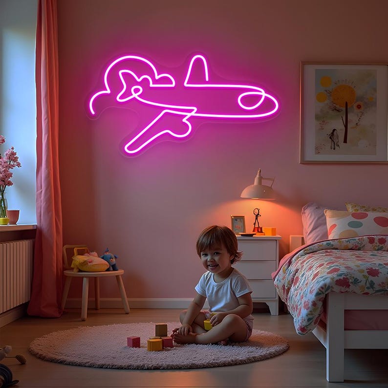 Airplane Neon Sign, Airplane Neon Wall Art, Airplane Home Room Wall ...