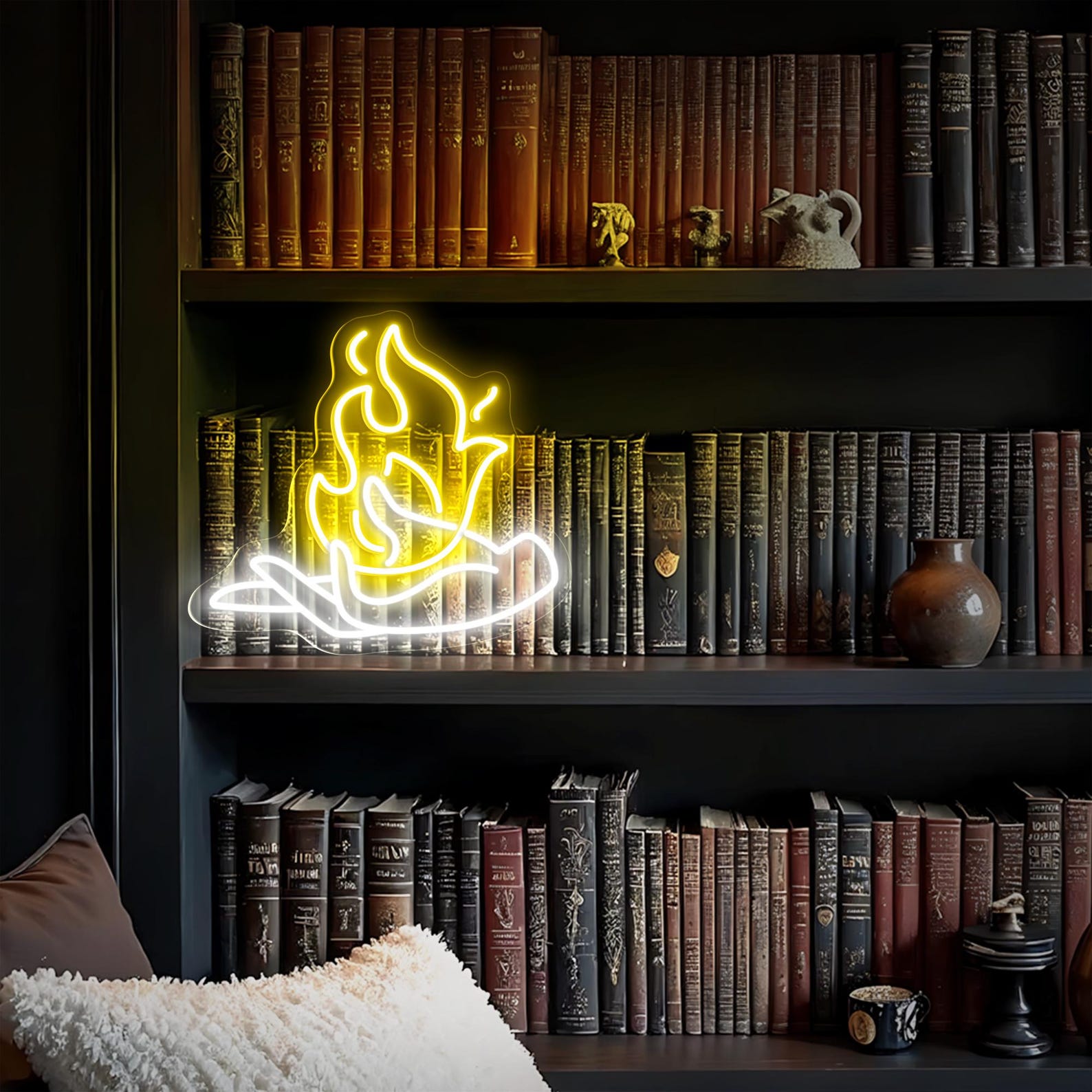 Flaming on Hand Neon LED Sign Custom Fire & Hand Wall Light for Bedroom ...