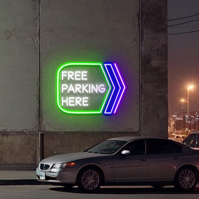 Free Parking Here LED Neon Sign Custom Business Arrow Light Car Park ...