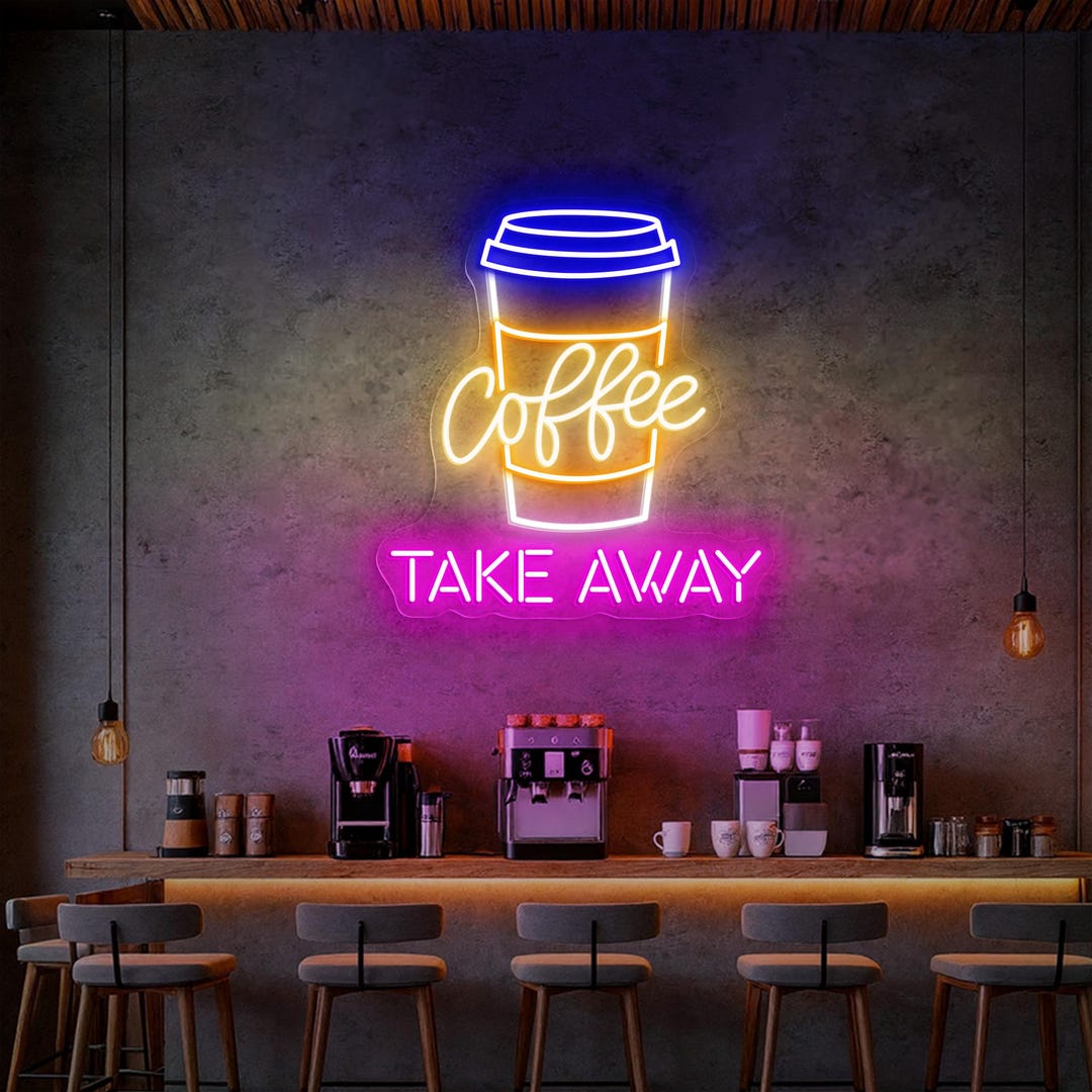 Coffee Take Away Neon Sign, Cafe LED Light, Coffee to Go Neon Sign ...