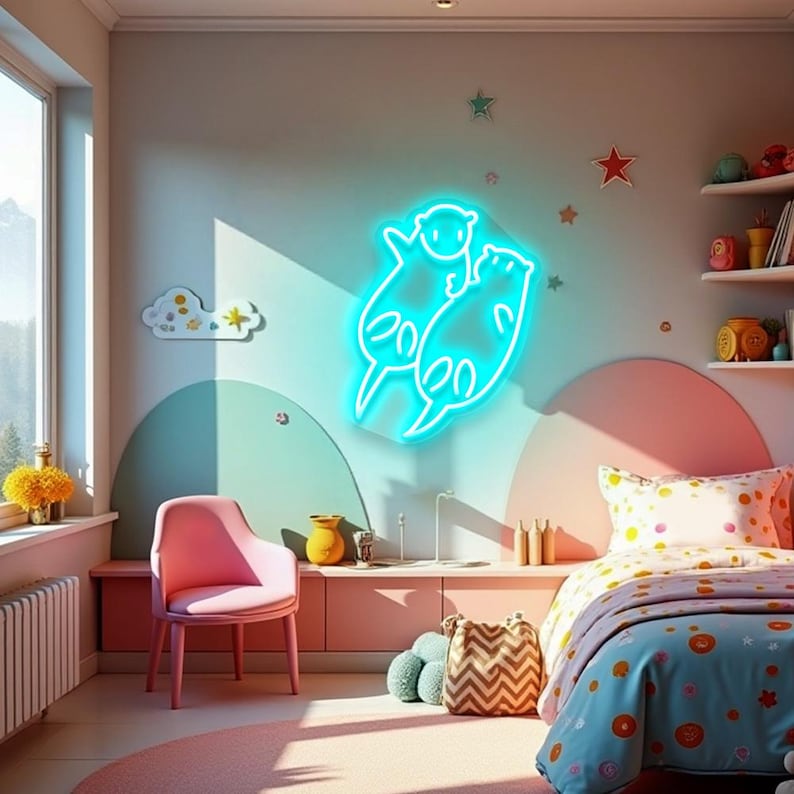 Otters Neon Sign, Cute Otter LED Wall Light Kawaii Room Decor Aesthetic ...