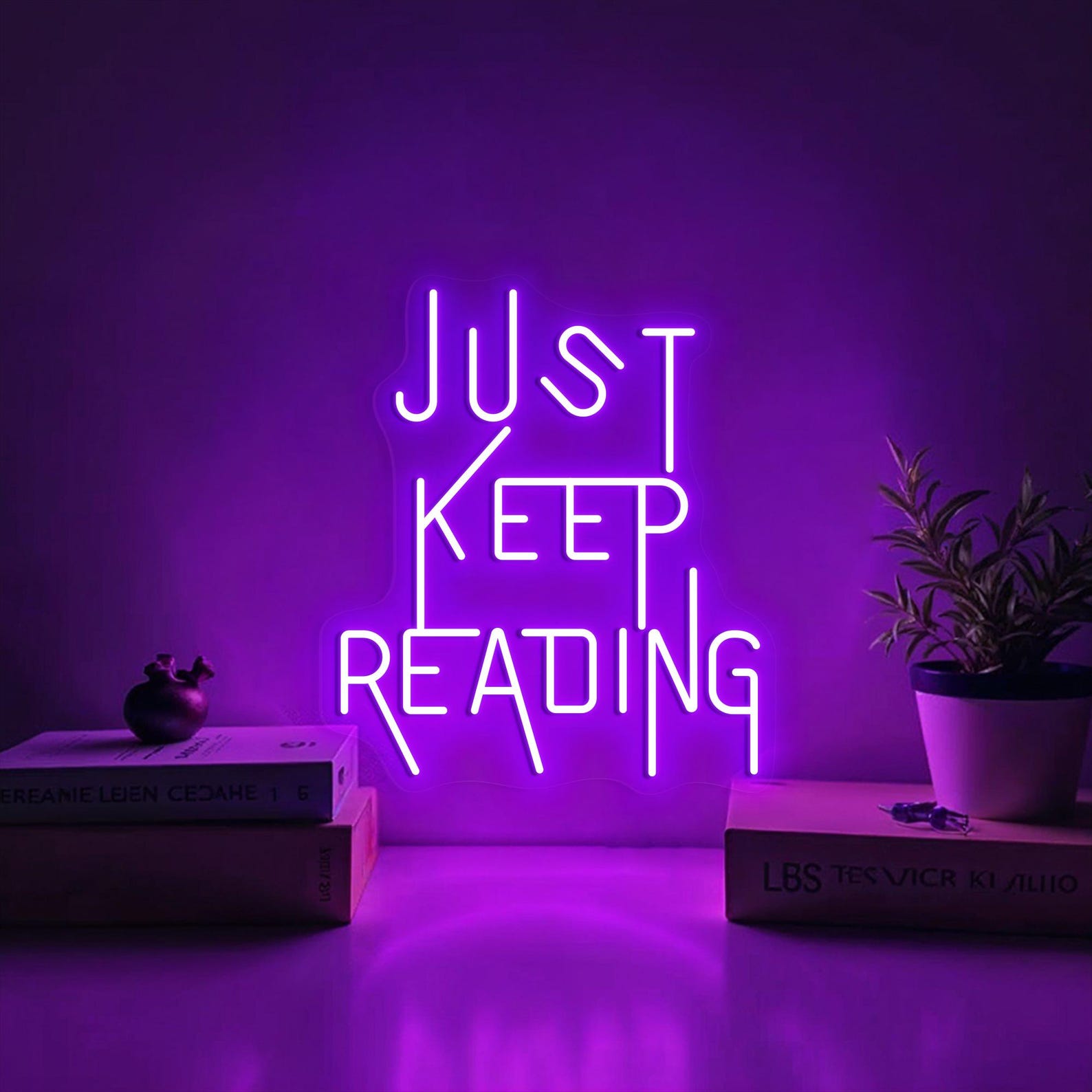 Just Keep Reading Neon Sign Book Lover LED Light Aesthetic Reading Nook ...