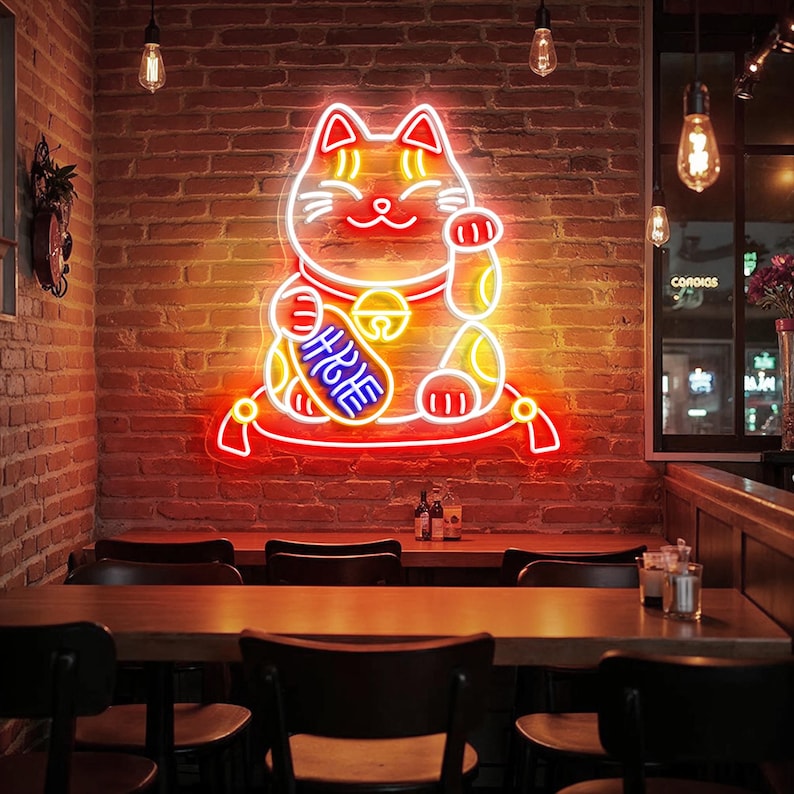 Lucky Cat Neon Sign Custom Blessed Kitty Neon Light Maneki-neko LED ...