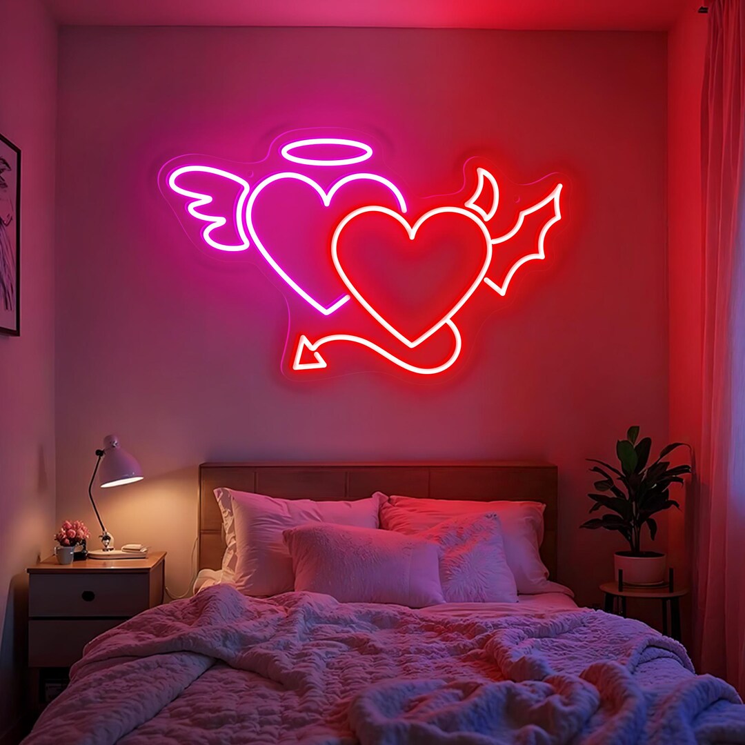 Angel and Devil Heart Neon Sign Custom Aesthetic Room Decor for ...