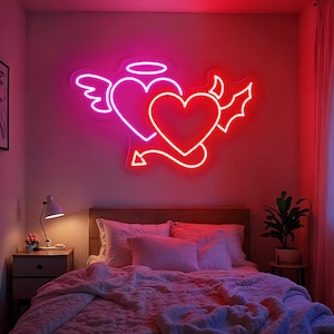 Angel and Devil Heart Neon Sign Custom Aesthetic Room Decor for ...