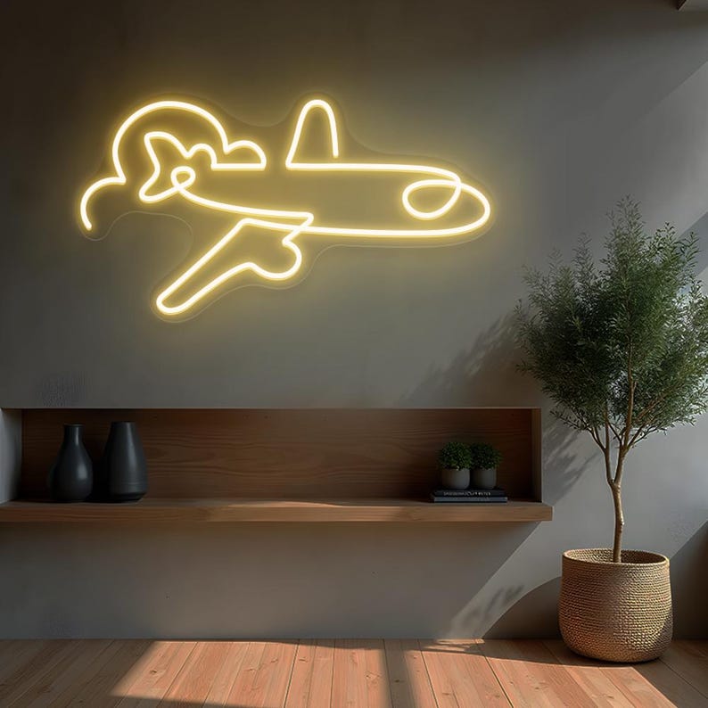 Airplane Neon Sign, Airplane Neon Wall Art, Airplane Home Room Wall ...