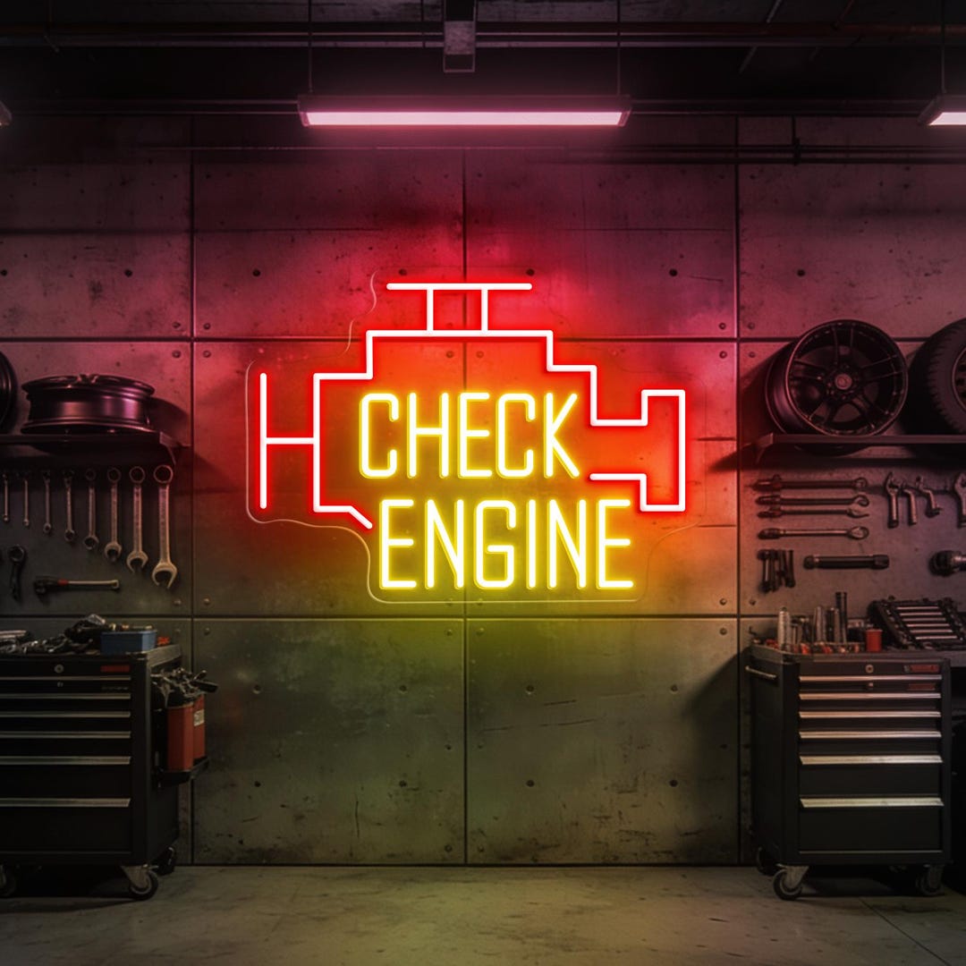 Check Engine Neon Sign, Garage LED Sign, Engine Neon Sign, Man Cave ...
