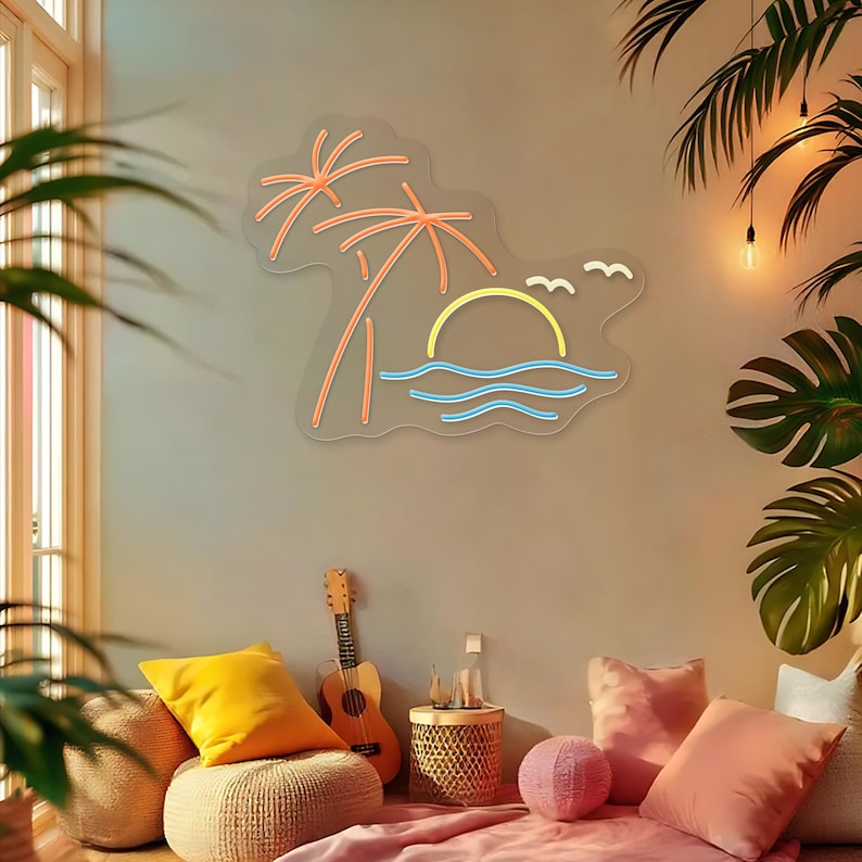 Beach Sunset Neon Sign, Tropical Sunset LED Wall Light, Summer Vibes ...