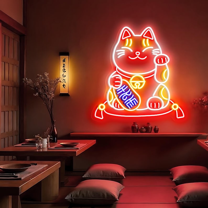 Lucky Cat Neon Sign Custom Blessed Kitty Neon Light Maneki-neko LED ...