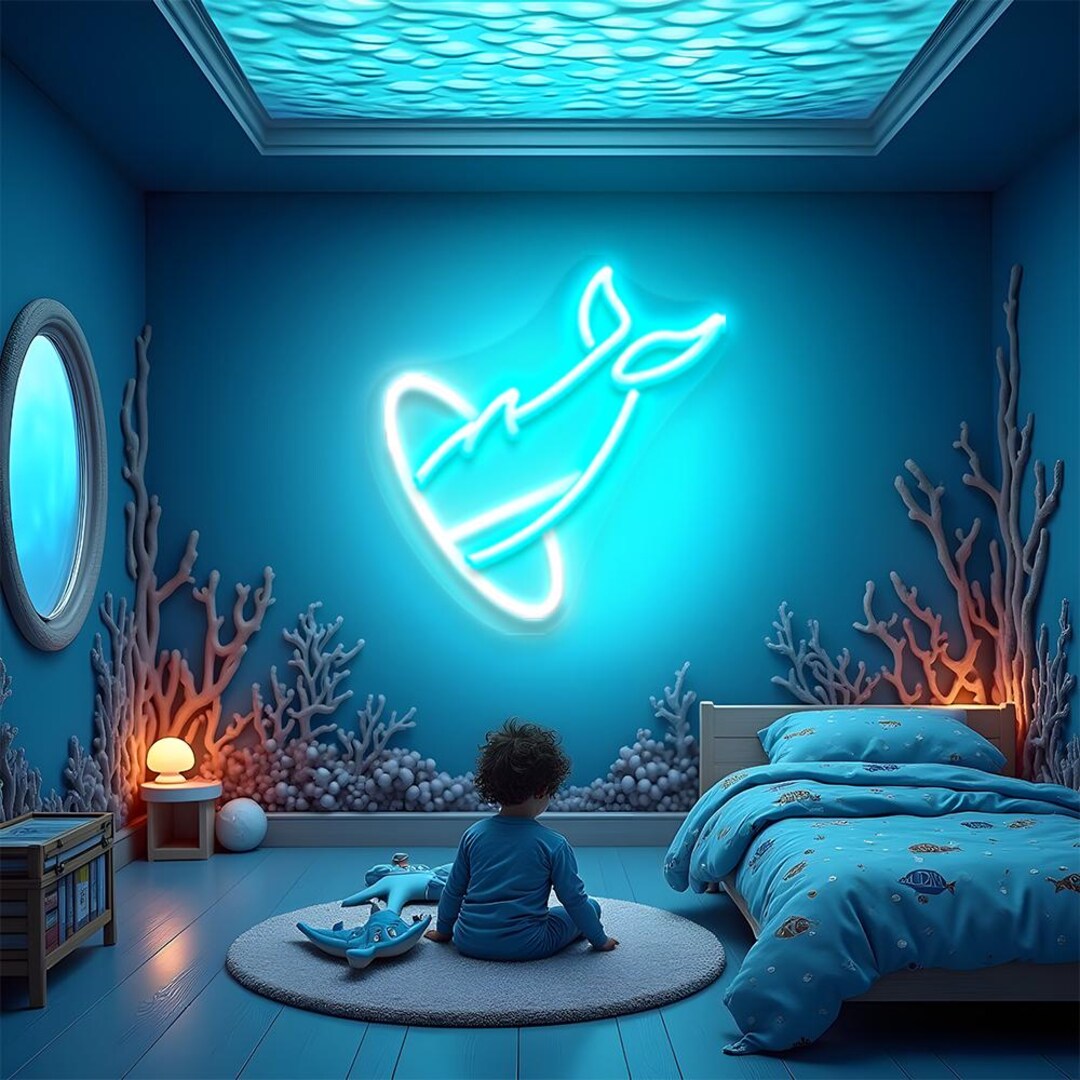 Whale Tail LED Neon Sign, Diving Whale LED Sign, Whale Fish LED Neon ...