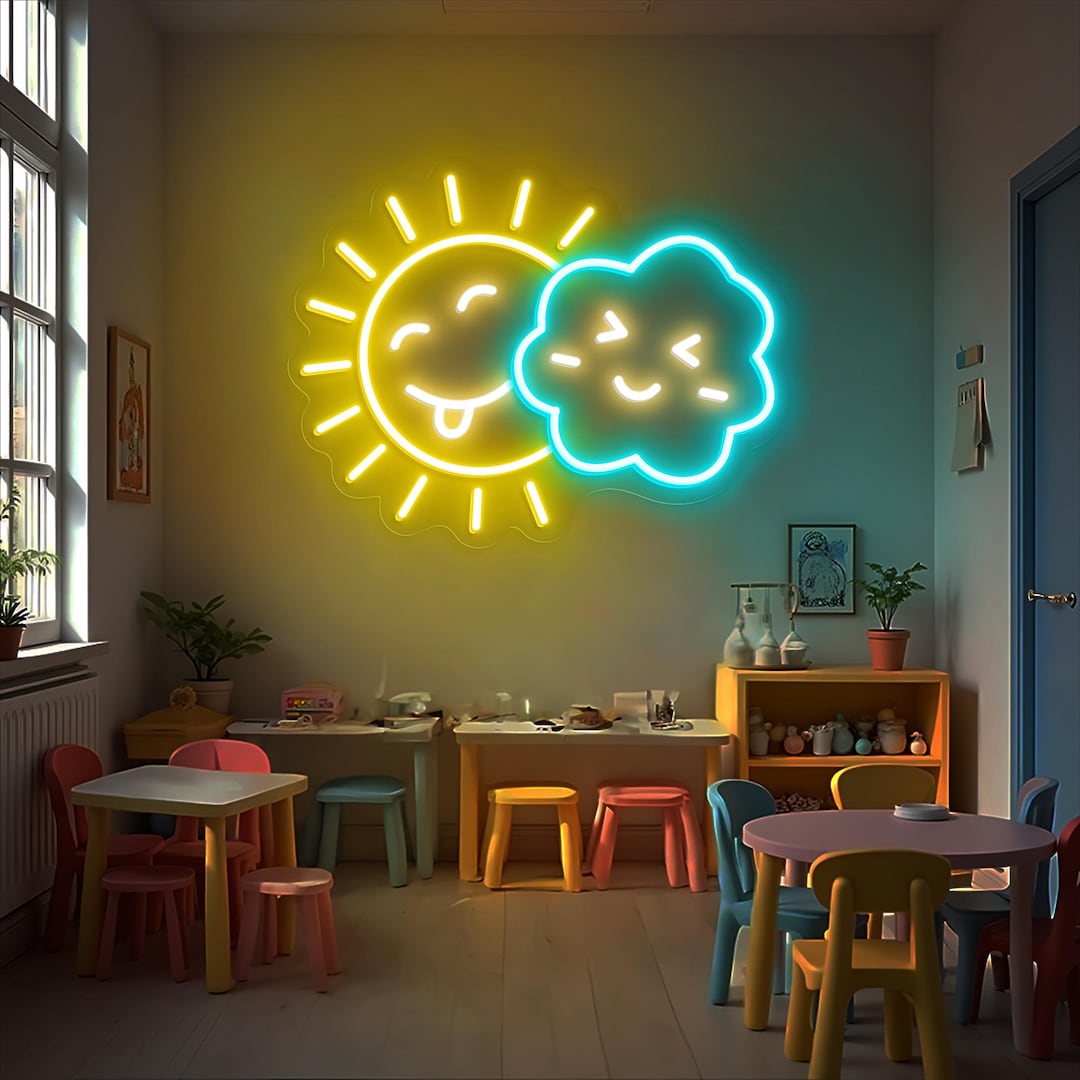 Sun and Cloud Neon Sign, Cute Weather LED Wall Light, Kids Room or ...