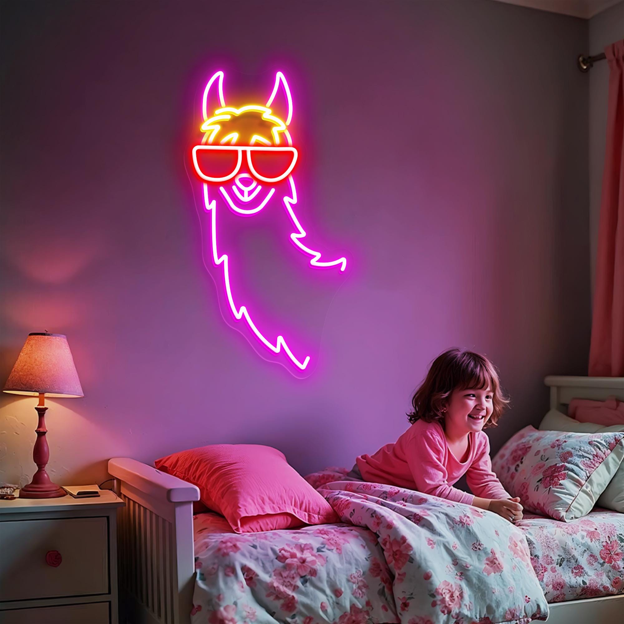 Cool Llama Neon Sign Funny LED Wall Light Aesthetic Room Decor Llama ...