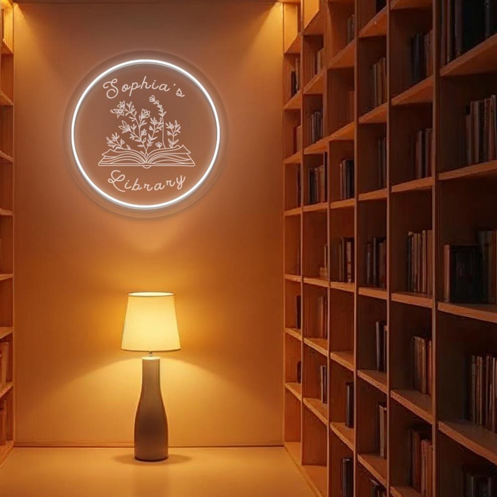 Personalized Library LED Neon Sign Custom Name Book Nook Light Reading ...