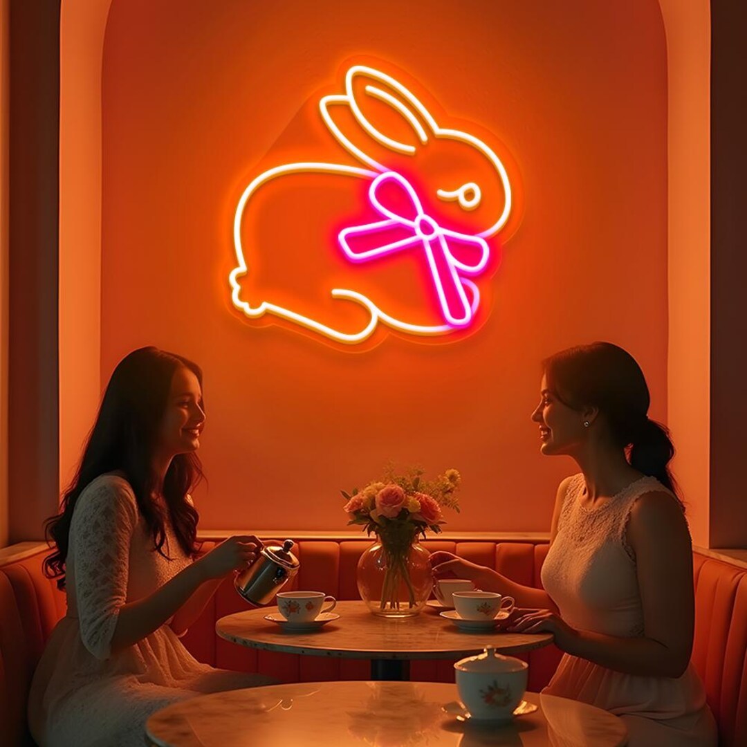 Bunny With Bow LED Neon Sign, Cute Rabbit LED Neon Signs, Girl's Room ...