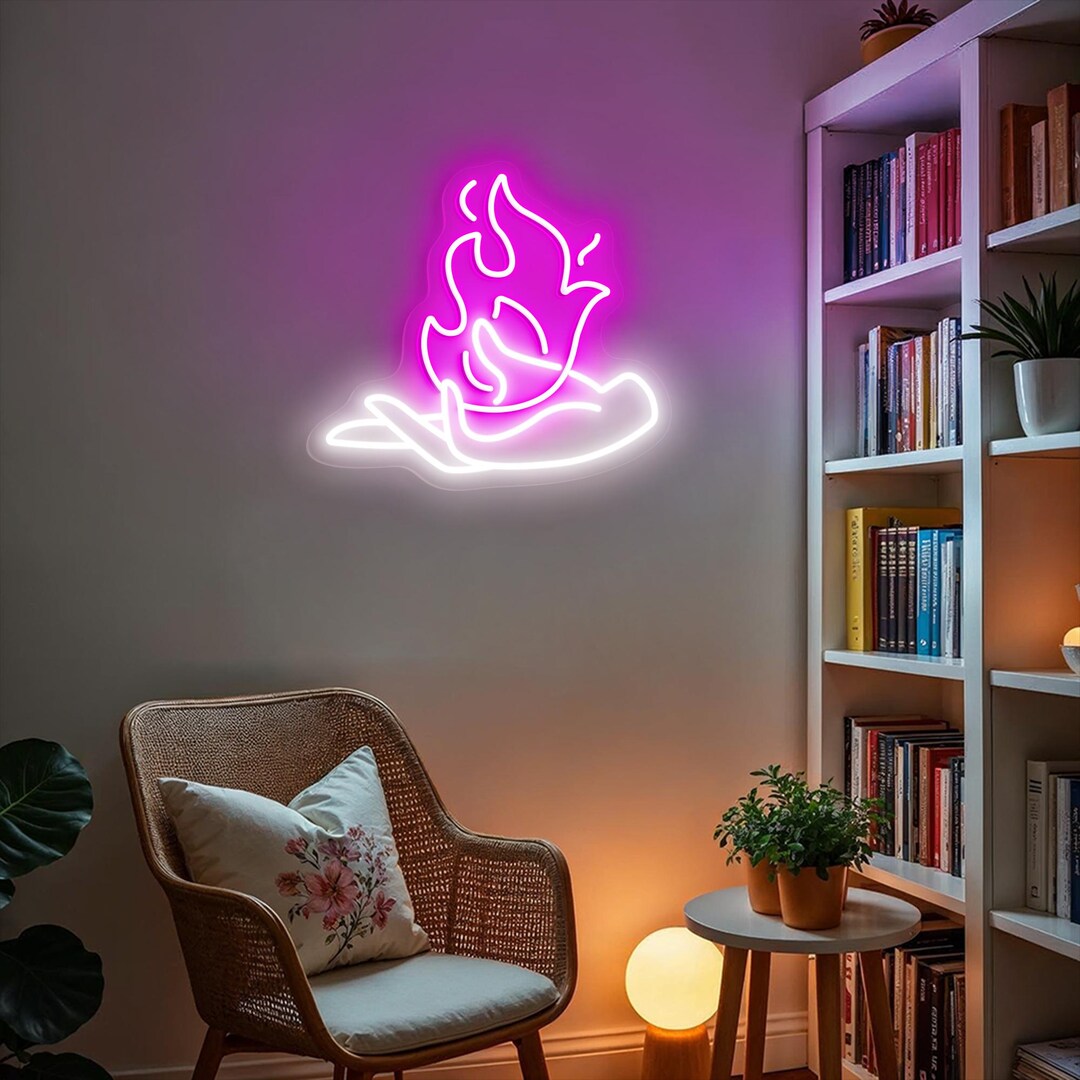 Flaming on Hand Neon LED Sign Custom Fire & Hand Wall Light for Bedroom ...