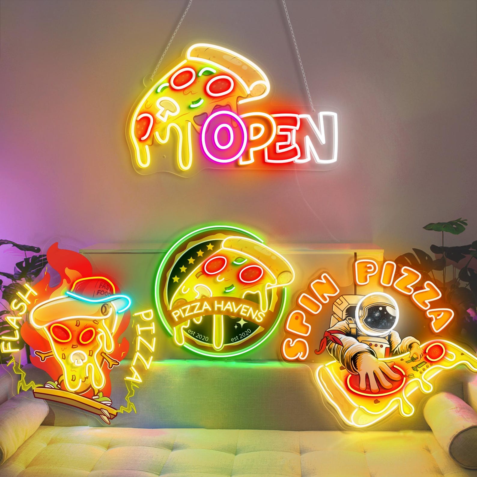 Open Pizza LED Neon Sign, Pizza Neon Sign, Custom Neon Signs, Shop ...