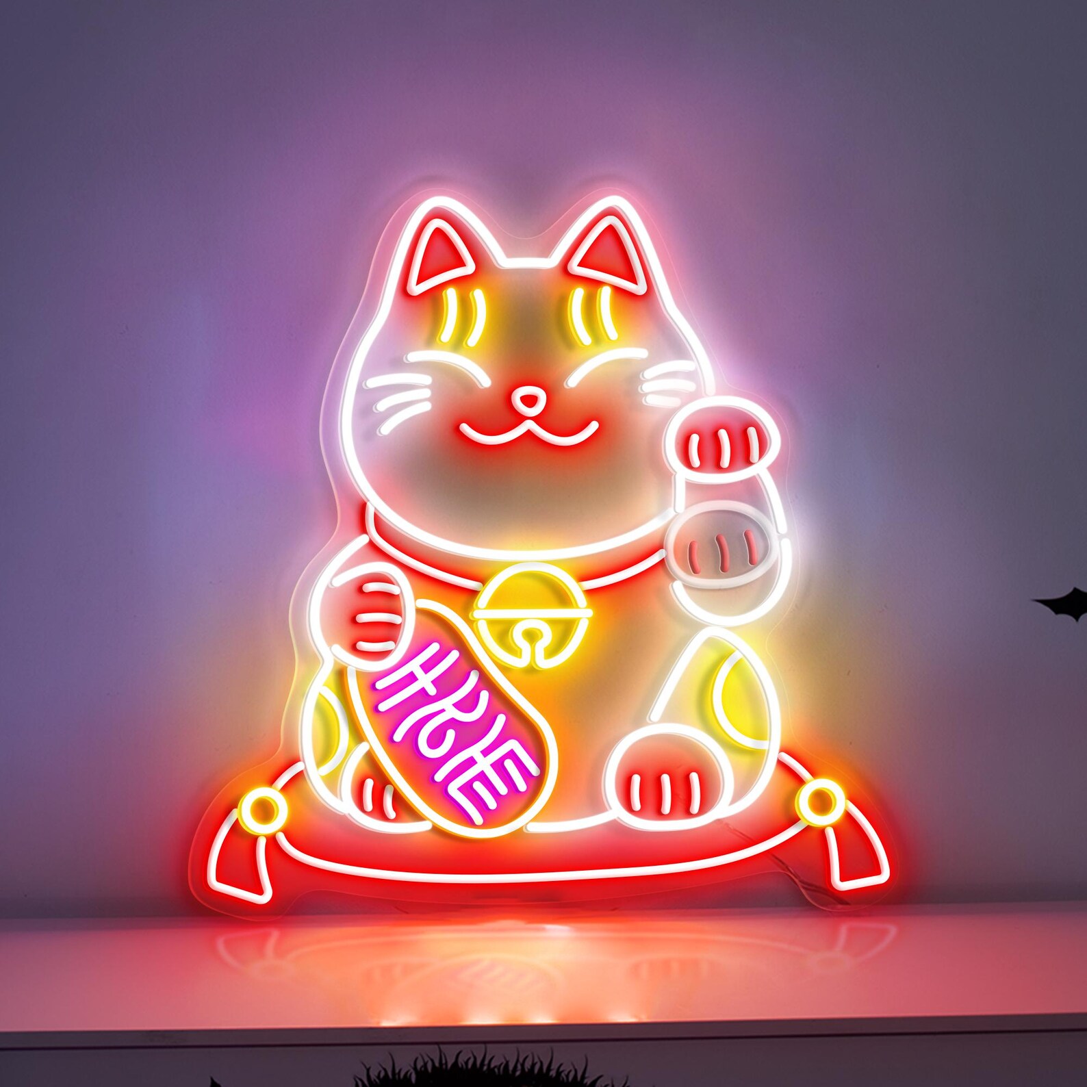 Waving Lucky Cat Neon Sign Animated LED Fortune Cat for Home and ...