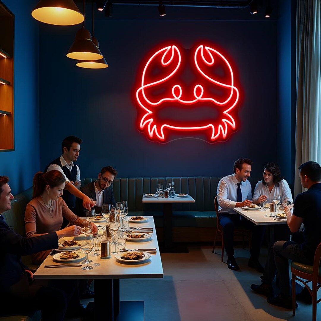 Cute Crab Neon Sign, Crab LED Sign, Crab Wall Art, Crab Restaurant Neon ...