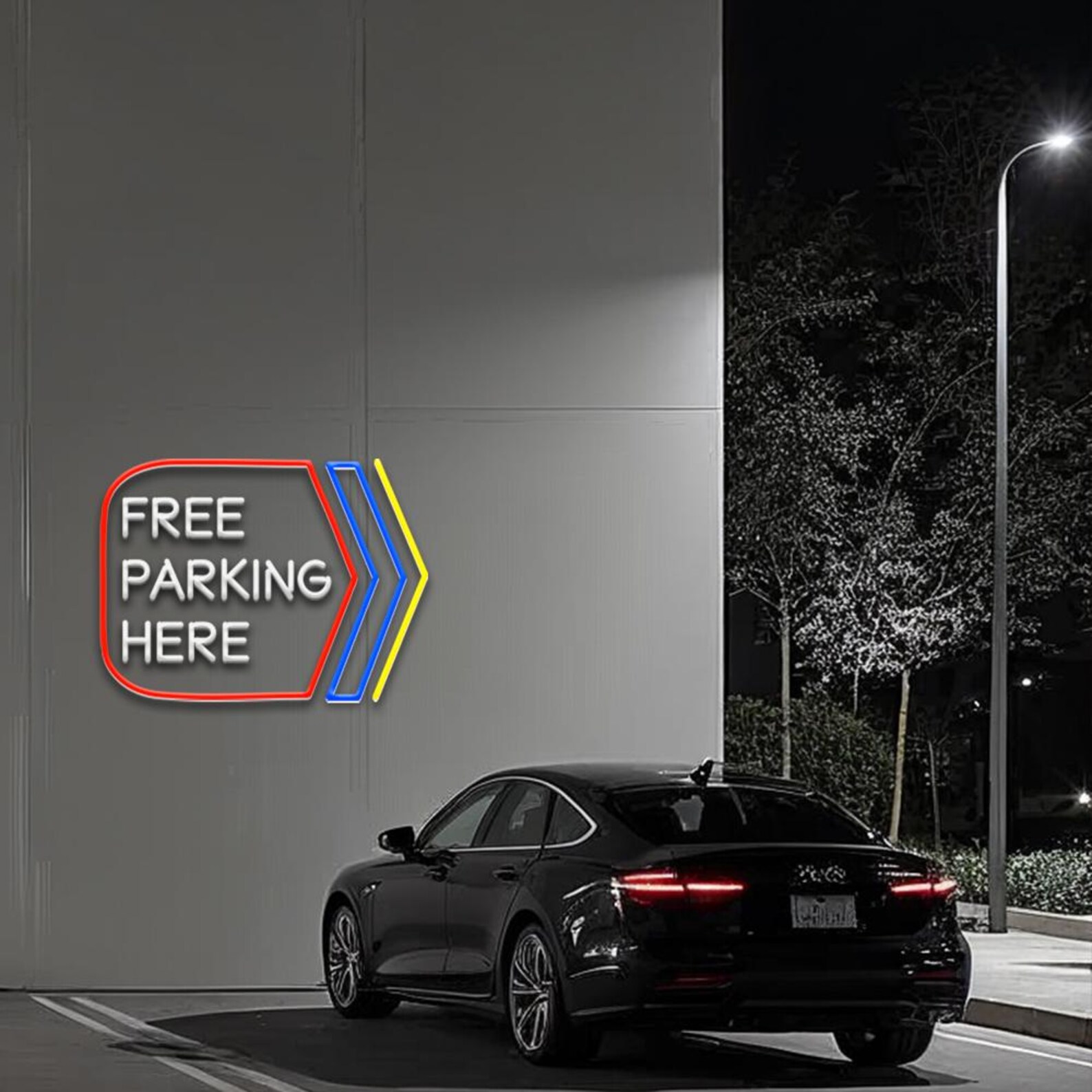 Free Parking Here LED Neon Sign Custom Business Arrow Light Car Park ...
