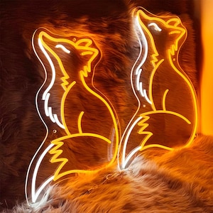 Fox Neon Sign Orange Fox Wall Art LED Wall Light for Living Room Kids ...